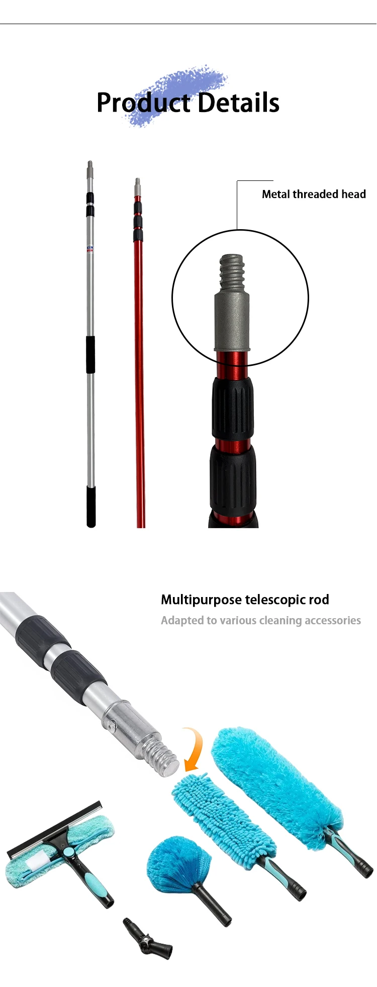 20ft Aluminum Telescopic Extendable Washing Pole Essential Household ...