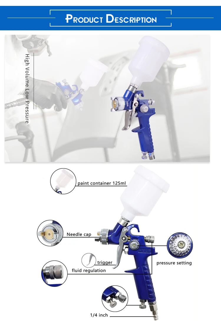 Mini HVLP Paint Gun Spray Gun 0.8mm Nozzle with 125ml Paint Gun for Car ...