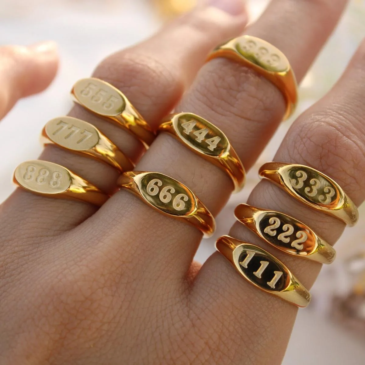Wholesale 18K Gold Engraved Numbers Angel Number Ring 111-999
