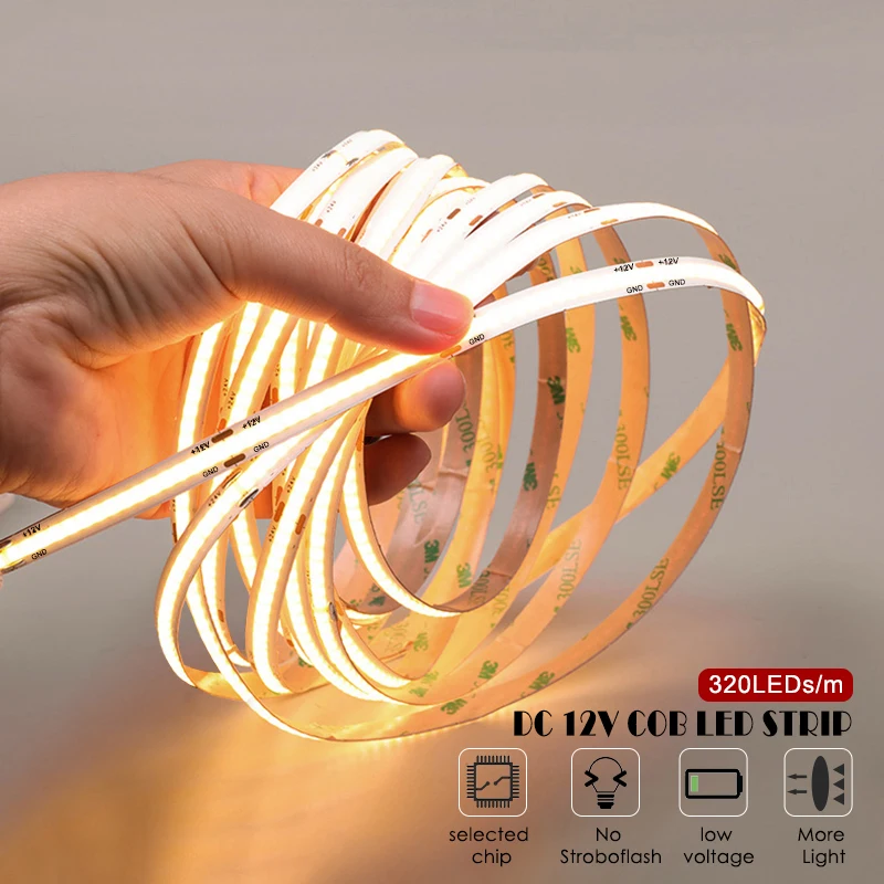 5w/m Led Dimmable Light Strips 5mm 8mm Cob Strip Light 5m/roll - Buy ...