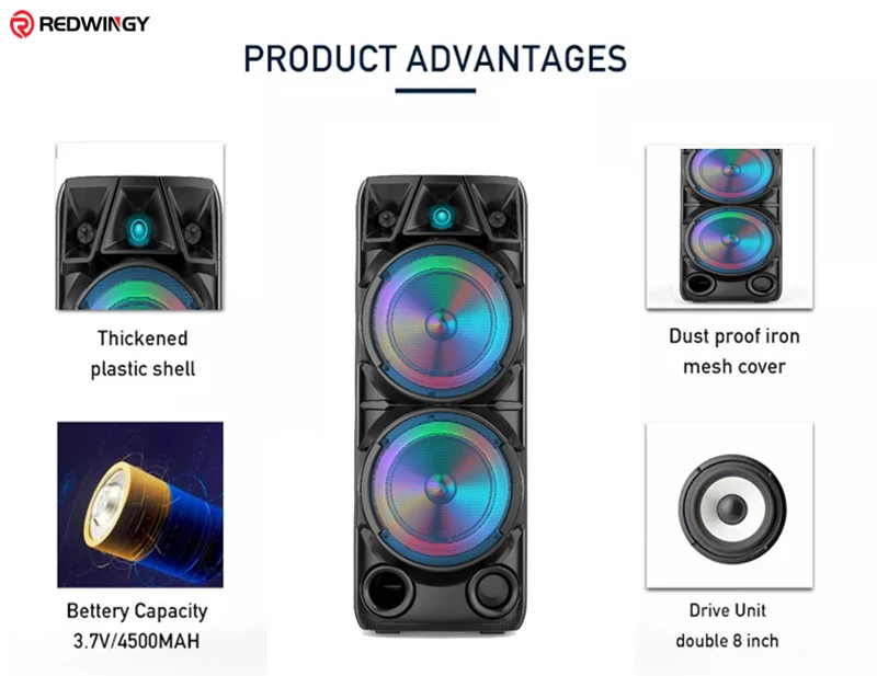 Redwingy ZQS8210 Dual 8inch 20w Karaoke Woofer - Portable & Wireless