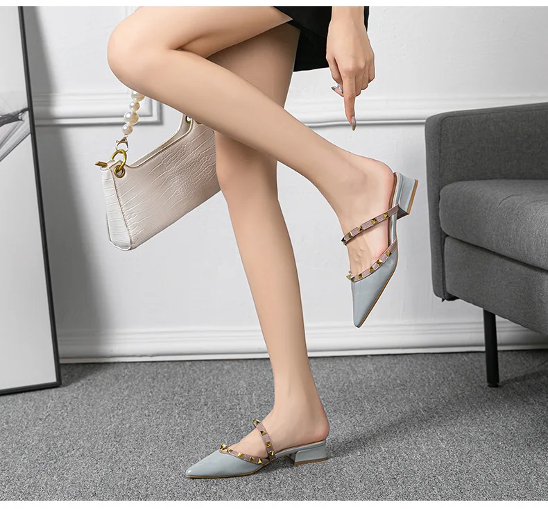 Women's Half Shoes Rivet Low Heel slippers Sandals 668-1| Alibaba.com