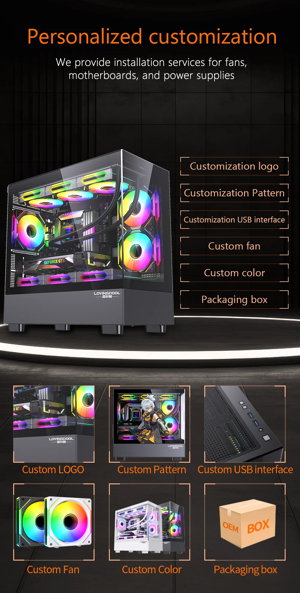 Lovingcool Mid Tower Gaming PC Case - White & RGB Fans