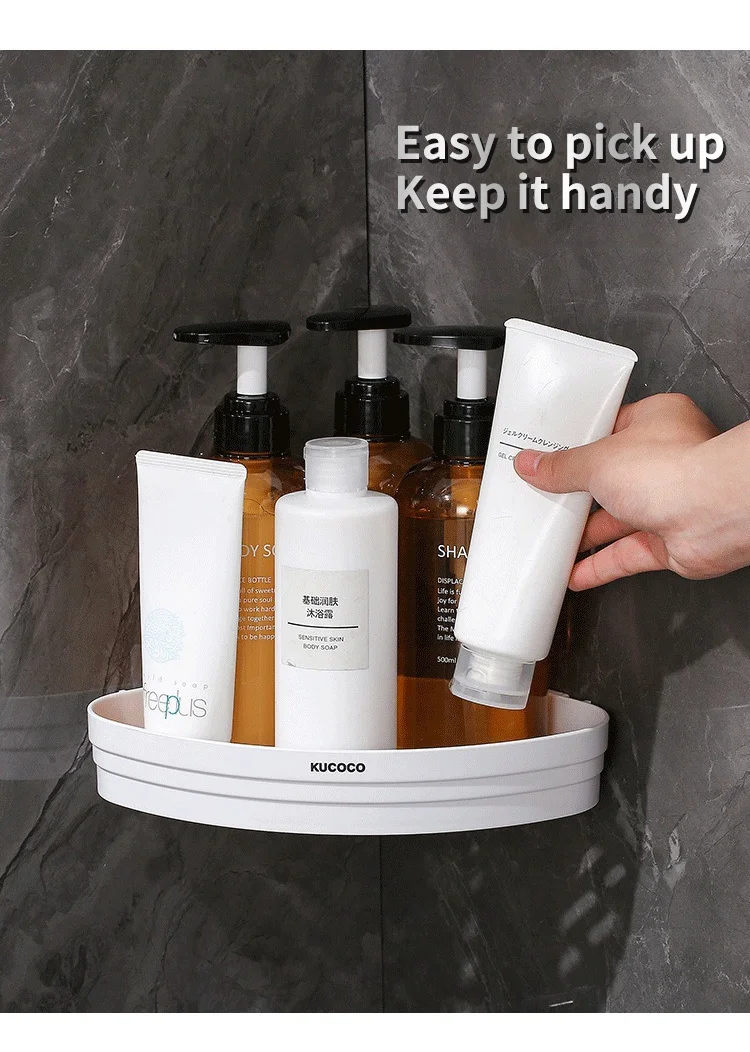 Wall-mounted White Plastic Shower Caddy NO Drilling Removable Corner ...