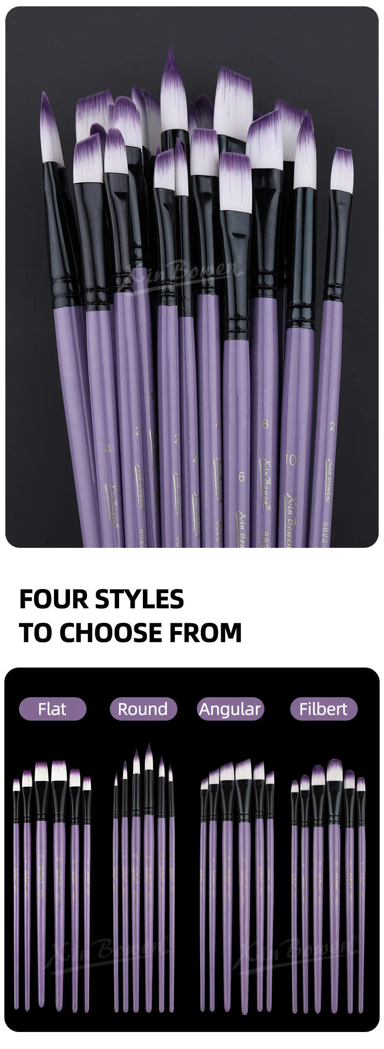 Xin Bowen Violet Color Fine Art Paint Brushes Set 6 Pieces Wood Handle ...