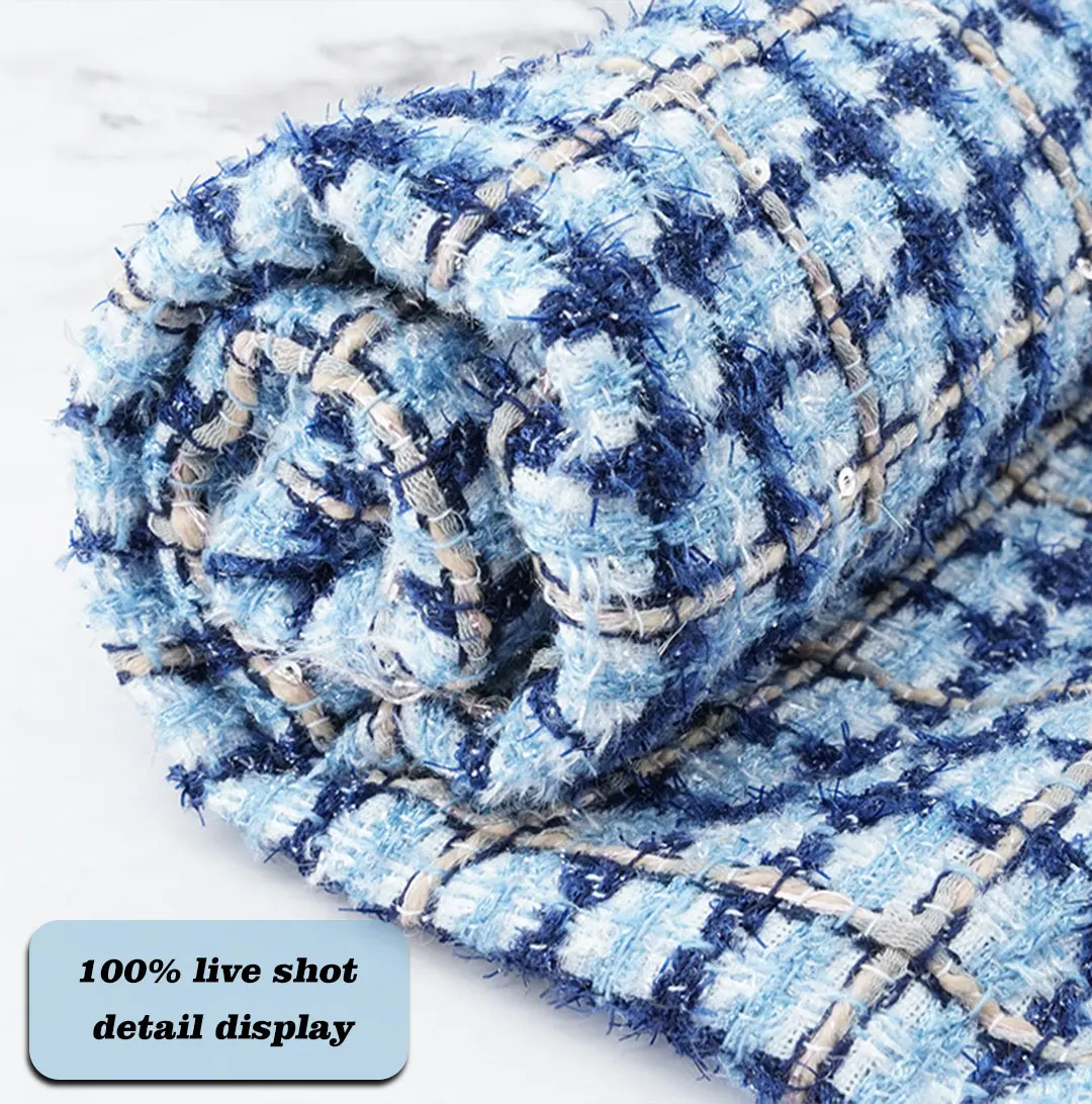 High Quality Twill Tweed Fabric Women Garment Polyester Woven Tweed ...