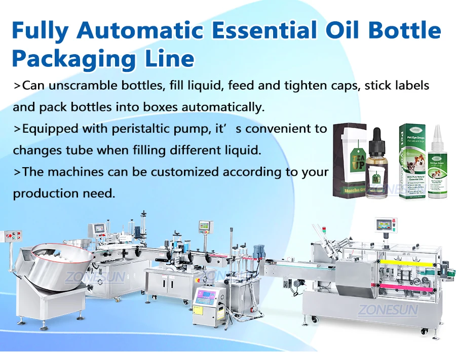 ZONESUN ZS-FAL180B1 Full Automatic Cosmetic Essential Oil Packaging Line