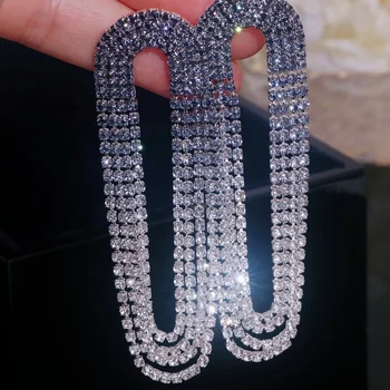 New Arrival Full Rhinestones Long Tassel Dangle Earrings For Women ...