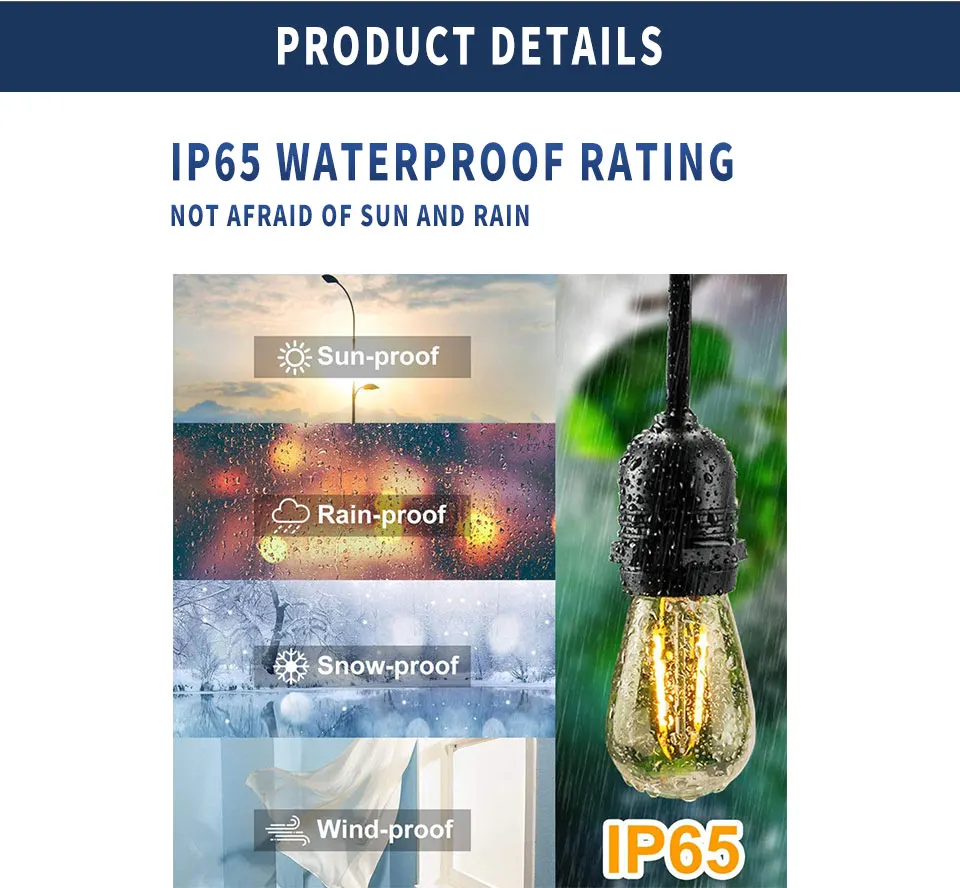 48ft S14 Bulb Christmas Party Garden Decorative Lighting Waterproof ...