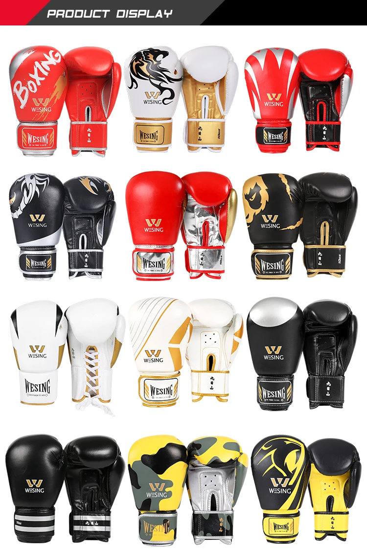 Wesing Black 12oz Boxing Gloves Adult Professional Lace up Leather ...