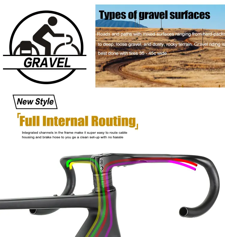 T1100 Toray Carbon Fiber Gravel Bike Frame - Lightweight & Durable