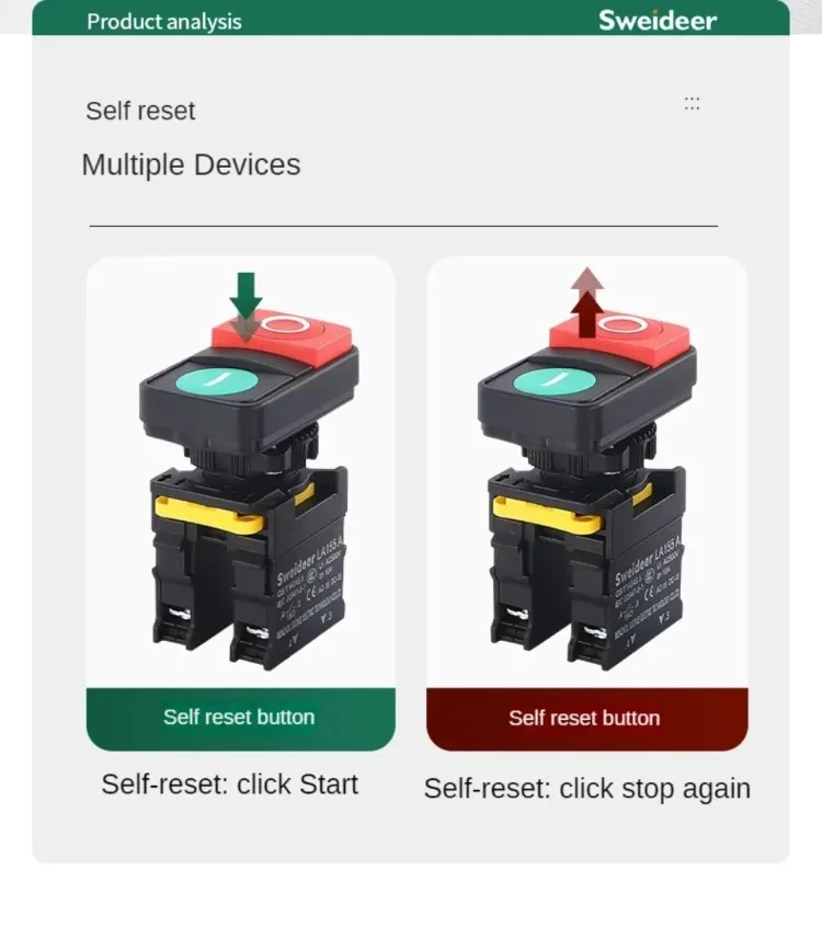 22mm Double Push Button Switch with Light - IP65 Waterproof