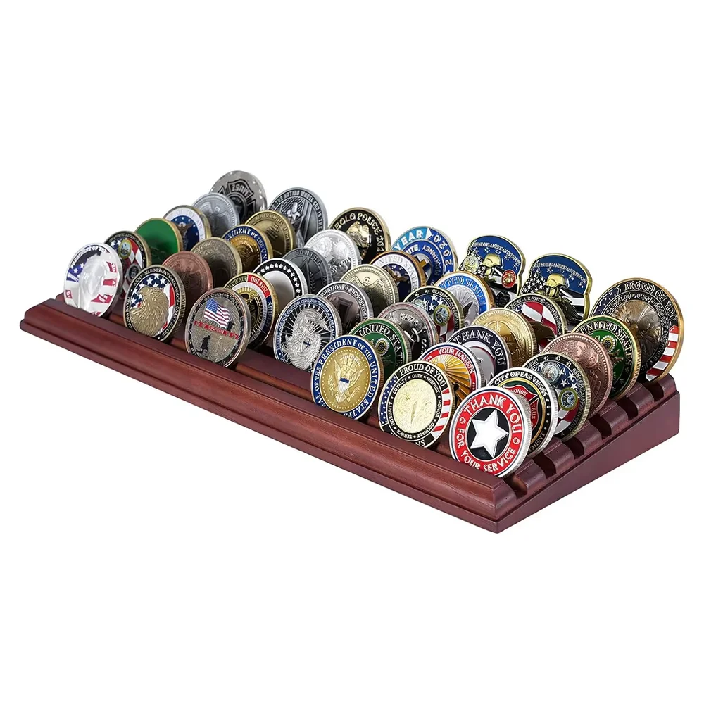Solid Wood Challenge Coin Display Stand Holder 6-Row Military Coins ...