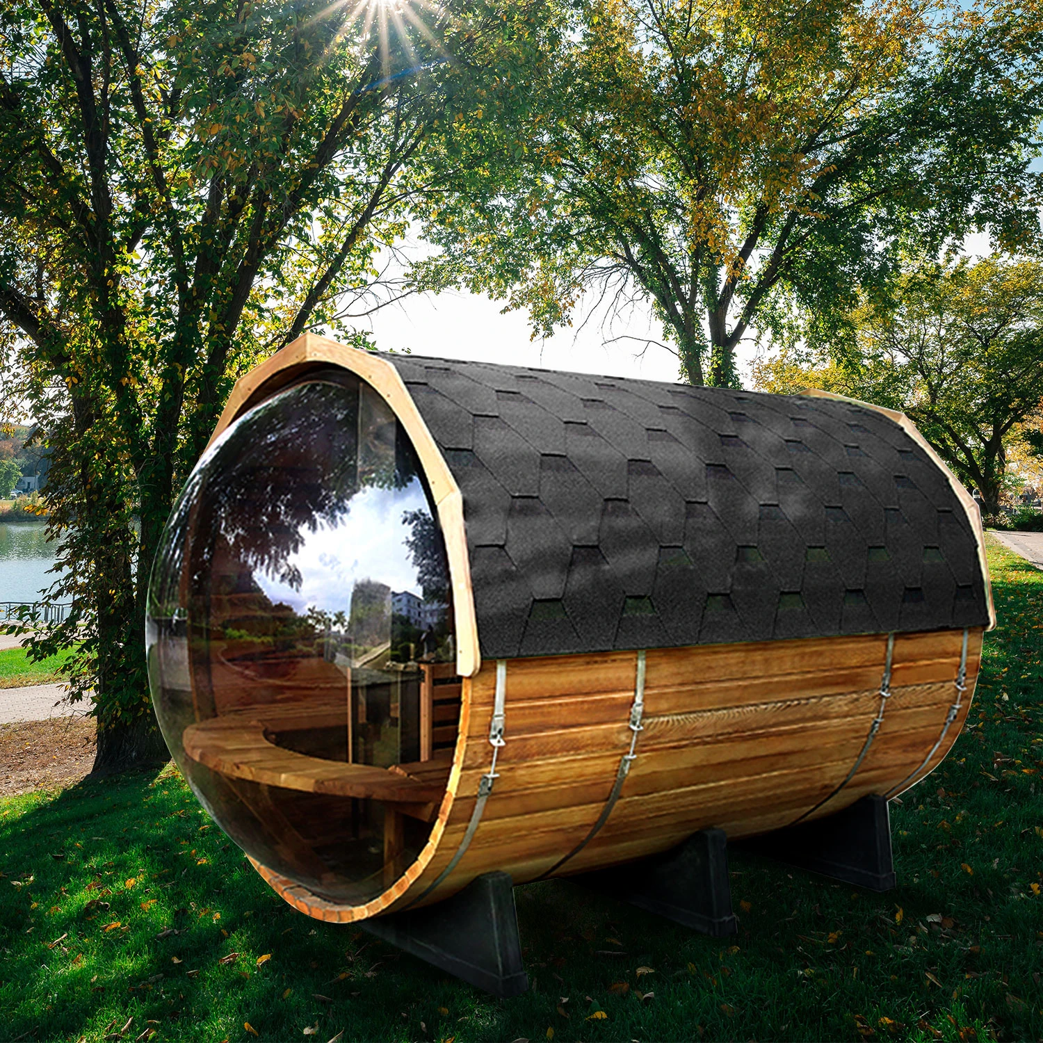 Large Traditional Steam Barrel Sauna Garden Cedar Wood with Acrylic ...