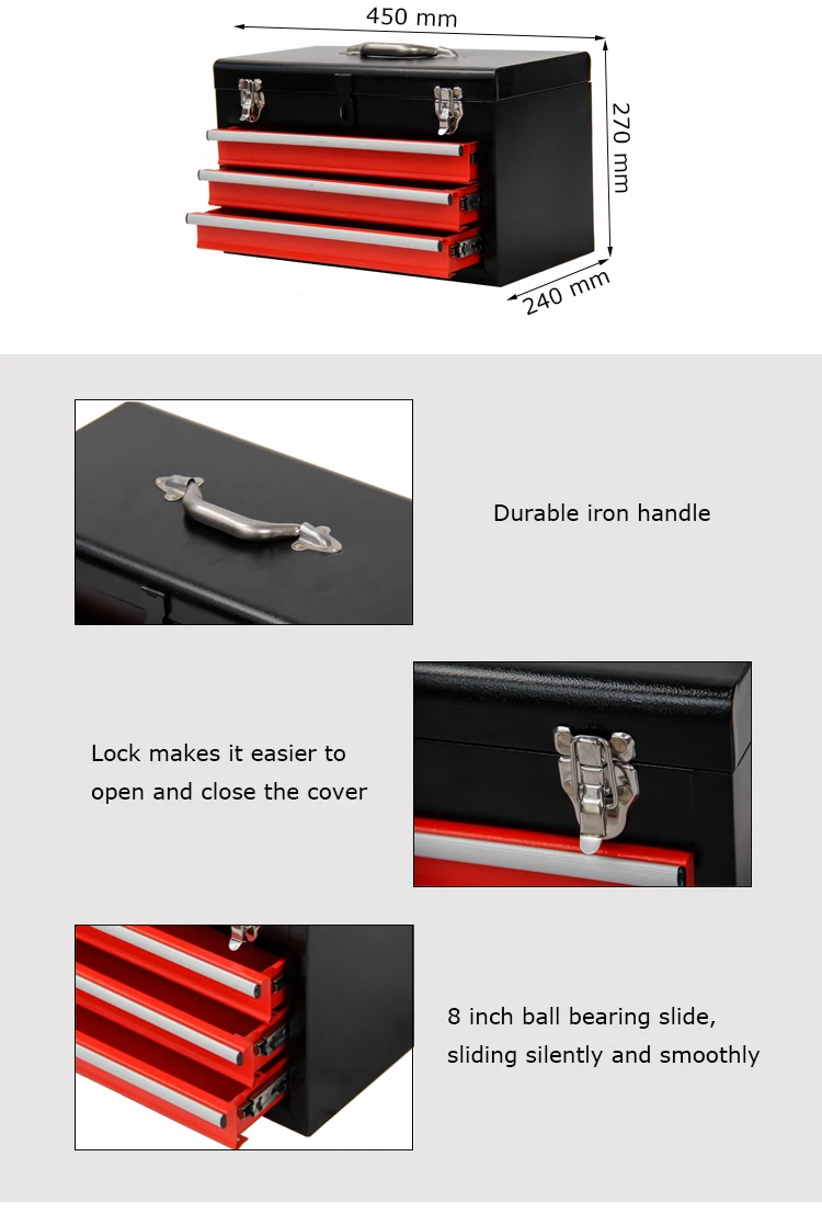 3-drawer Portable Locking Portable Tool Storage With Ball Bearing Slide - Buy Iron Tool Storage ...