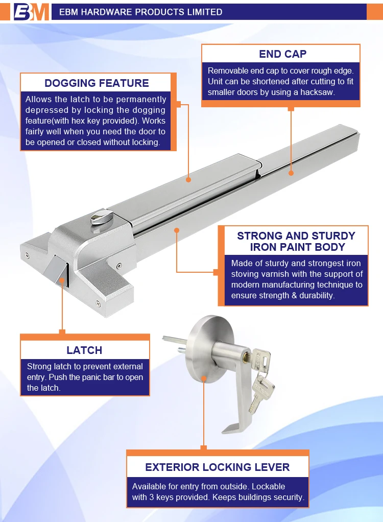 Emergency Device Panic Lock Set With Alarm& Lever Handle Panic Exit ...