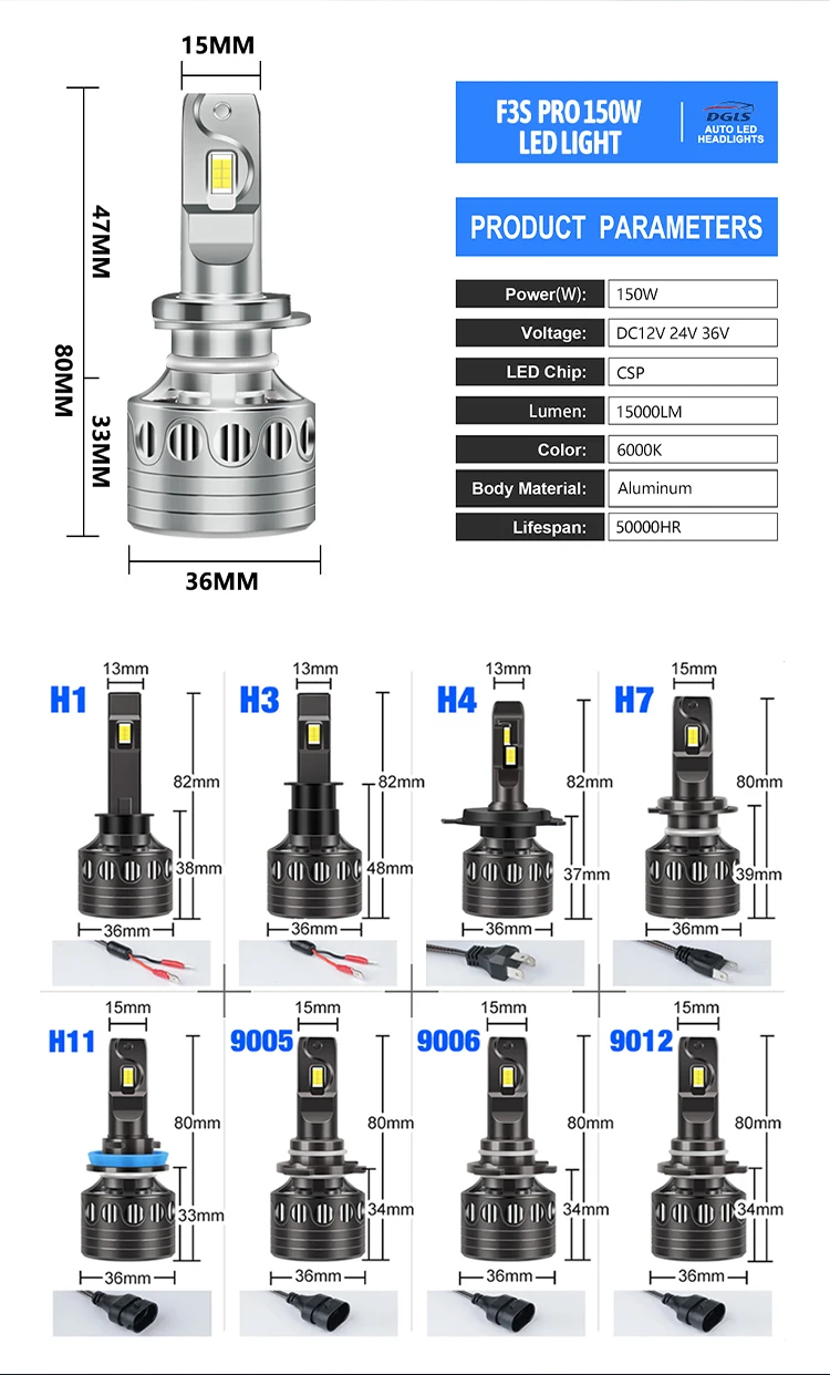 High Power 300w 50000lm Led 12v 24v Super Bright 9005 9006 Led Head Lights Auto High Low H11 H7 ...