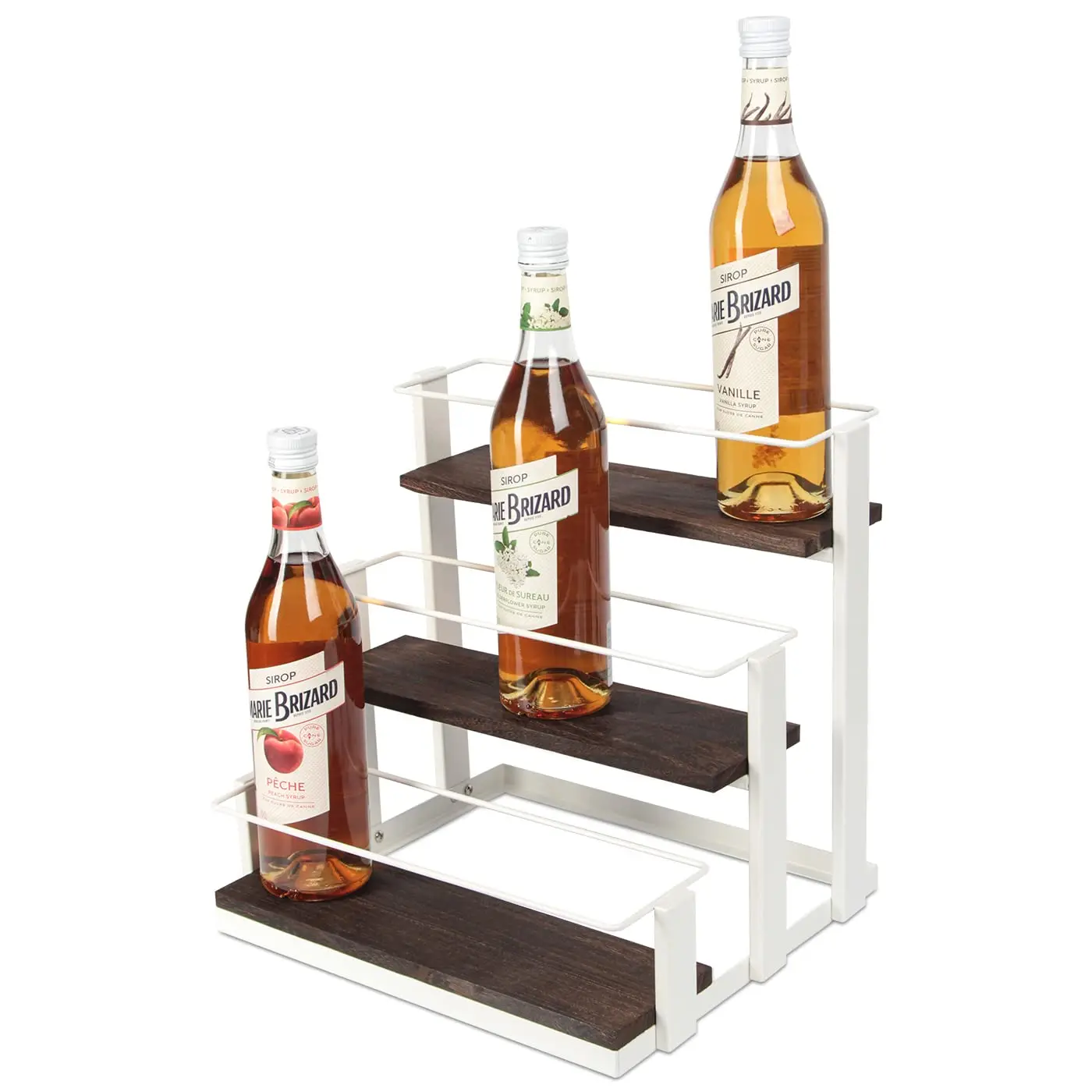 3 Tier Syrup Wine Bottle Storage Rack Wood Bottles Compartment Display ...