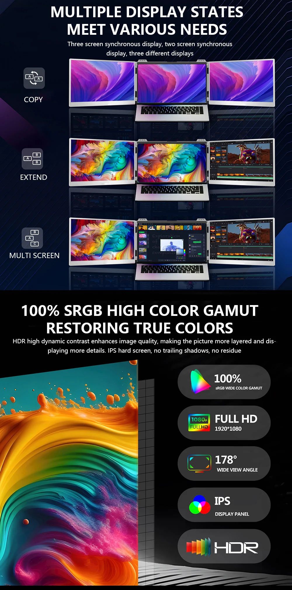 OEM ODM 15.6 Inch 1080P 60hz LED IPS Dual Screen Monitor