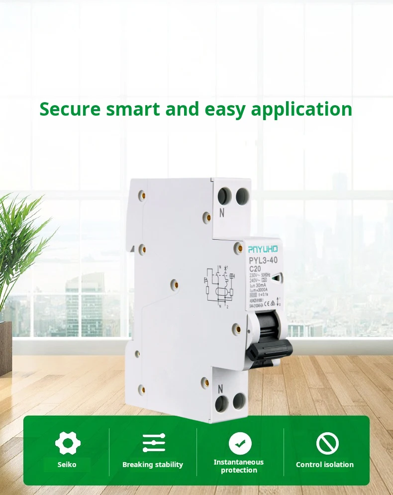 PYL3-40 Type B RCBO 2P 40A 30mA Tripping Curve C 1P N Breaker 6ka ...
