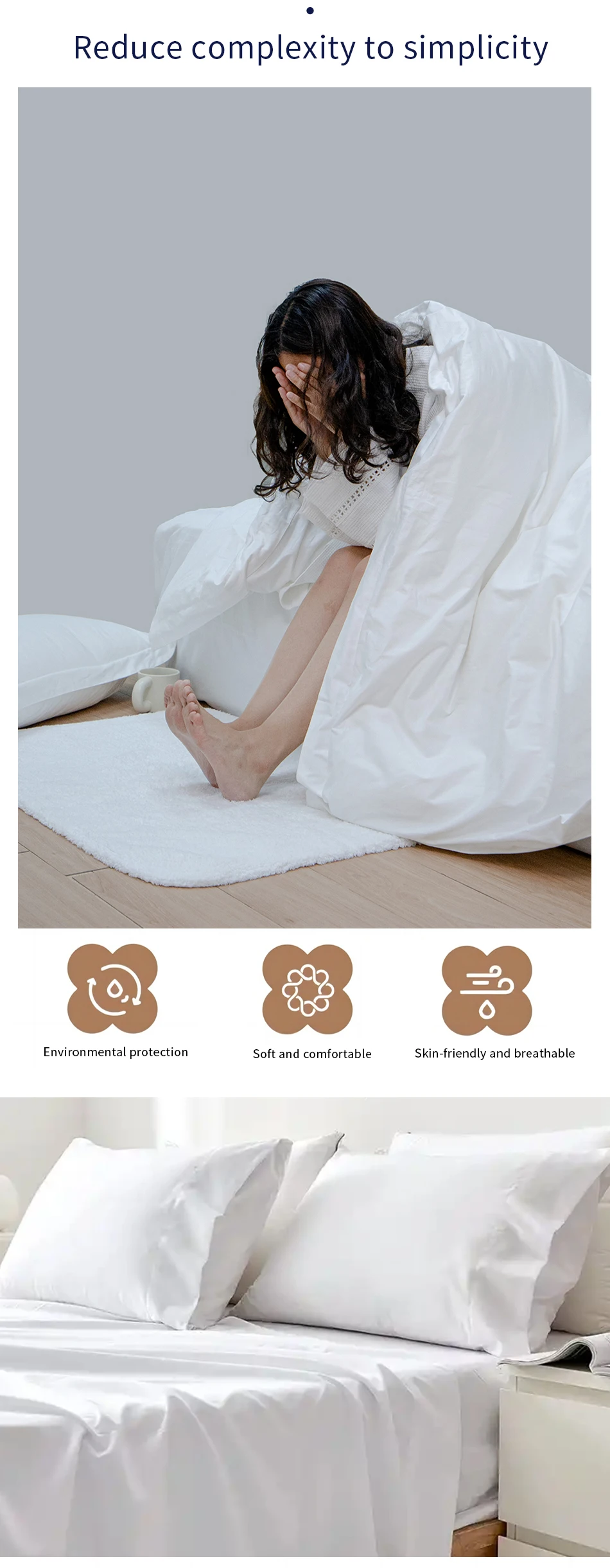 100% Cotton Fabric Pure White Color Bedding Sets for Hotels