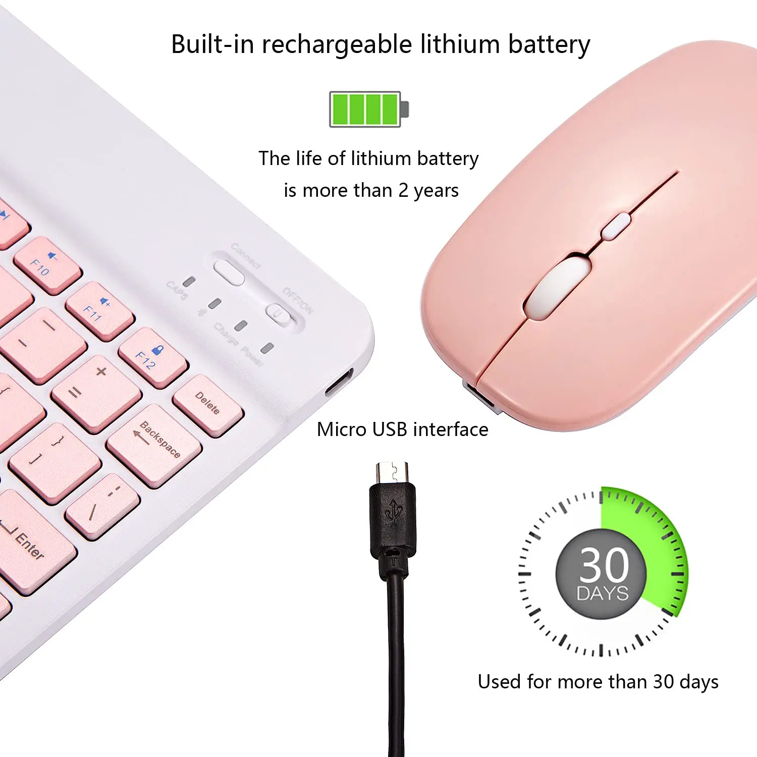 White Mini Small Codeless Pink Ergonomic Rechargeable Bluetooth ...
