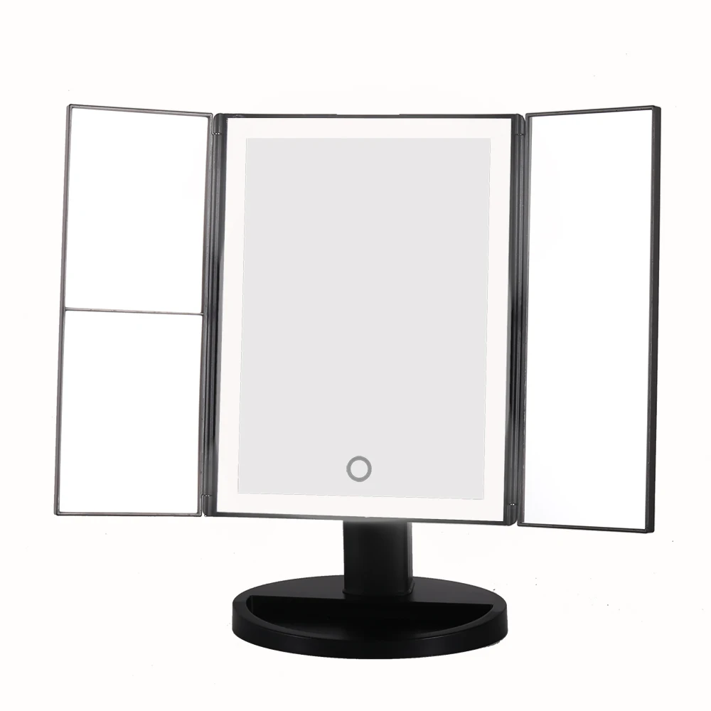 Portable Travel Compact Table Standing Tri-fold Led Makeup Mirror ...