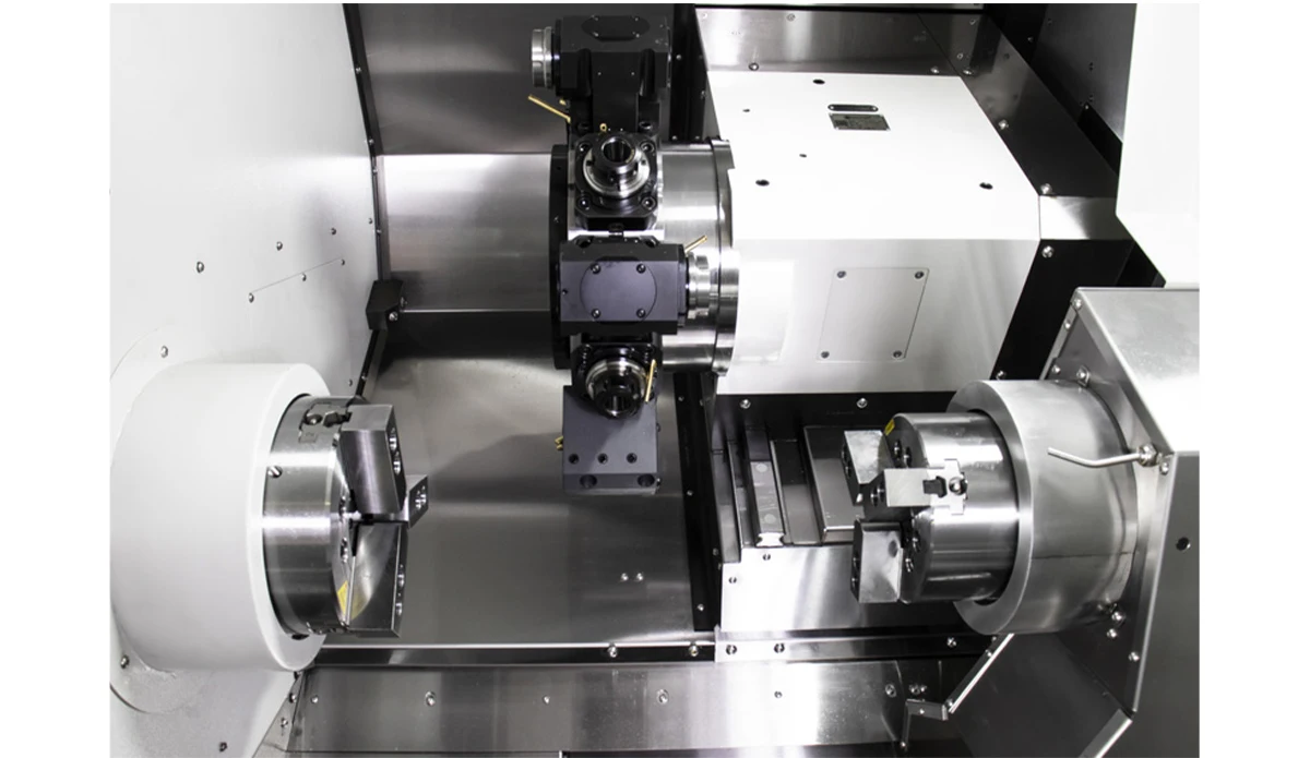 Small Dual Spindle Cnc Lathe Fanuc Gang Tool Lathe Slant Bed Factory ...