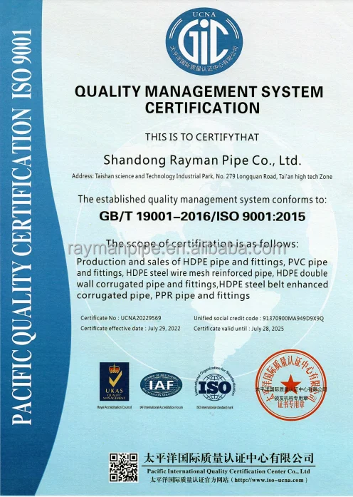 High Quality Plastic PVC Pipe for Water Supply - ISO9001