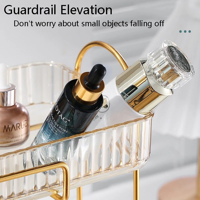 2 Tiers Gold Bathroom Shelf Countertop Vanity Skincare Organizer Makeup ...