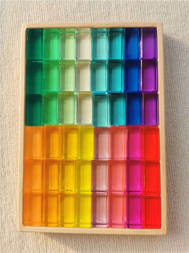 Montessori Toys - Rainbow Lucite Stacking Blocks for Kids