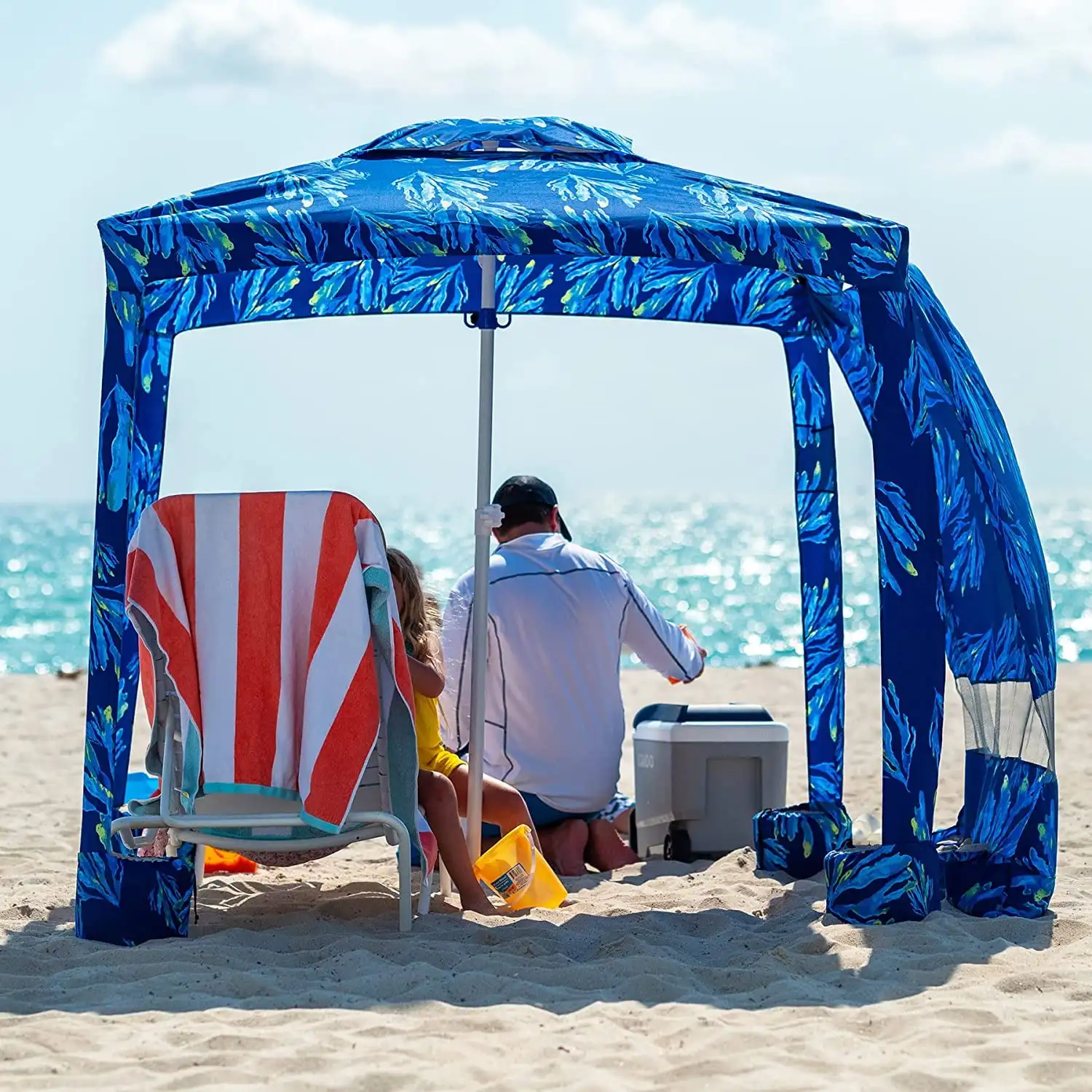 Stripe Portable Windproof Uv50+ Beach Shade Tent Sun Shelter Pop up ...