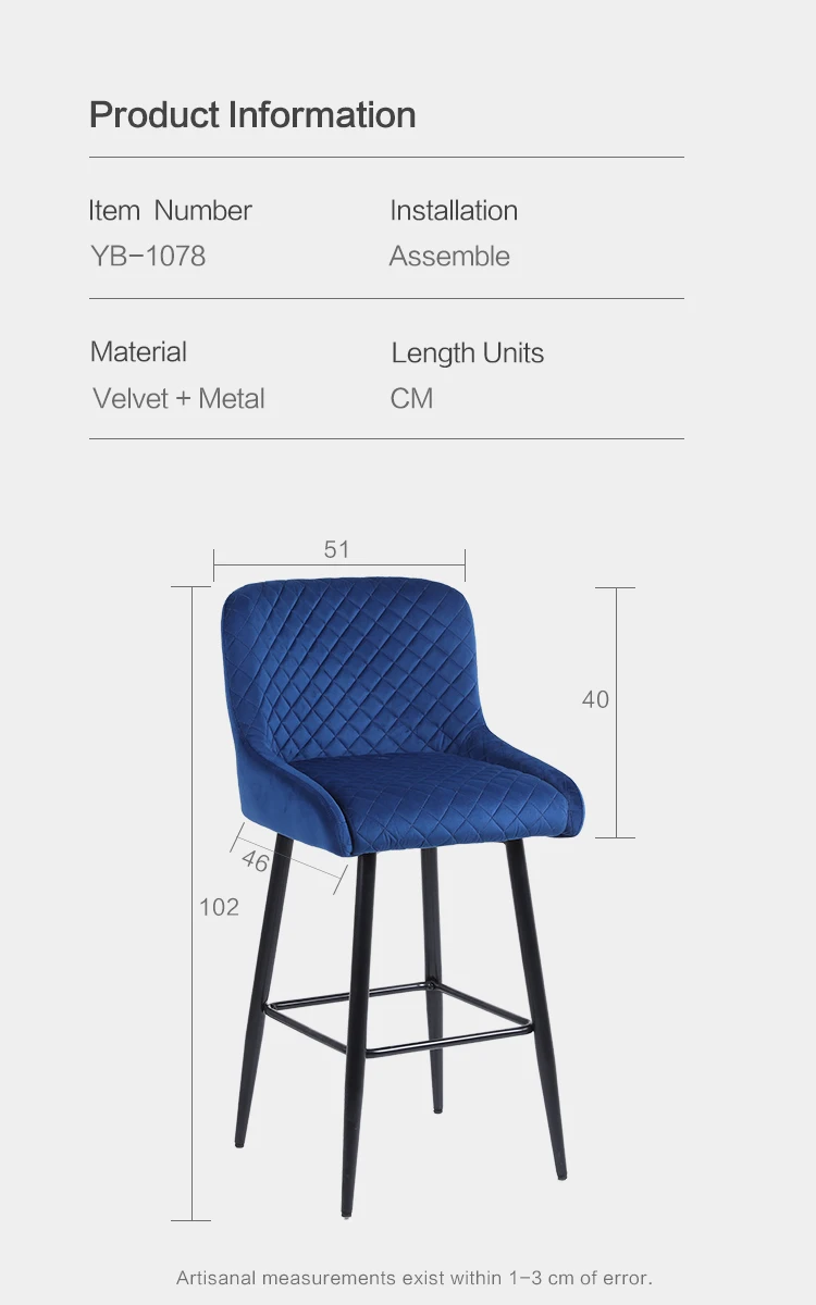 Modern Velvet High Dining Kitchen Hand Made Bar Stool Side Chairs With ...