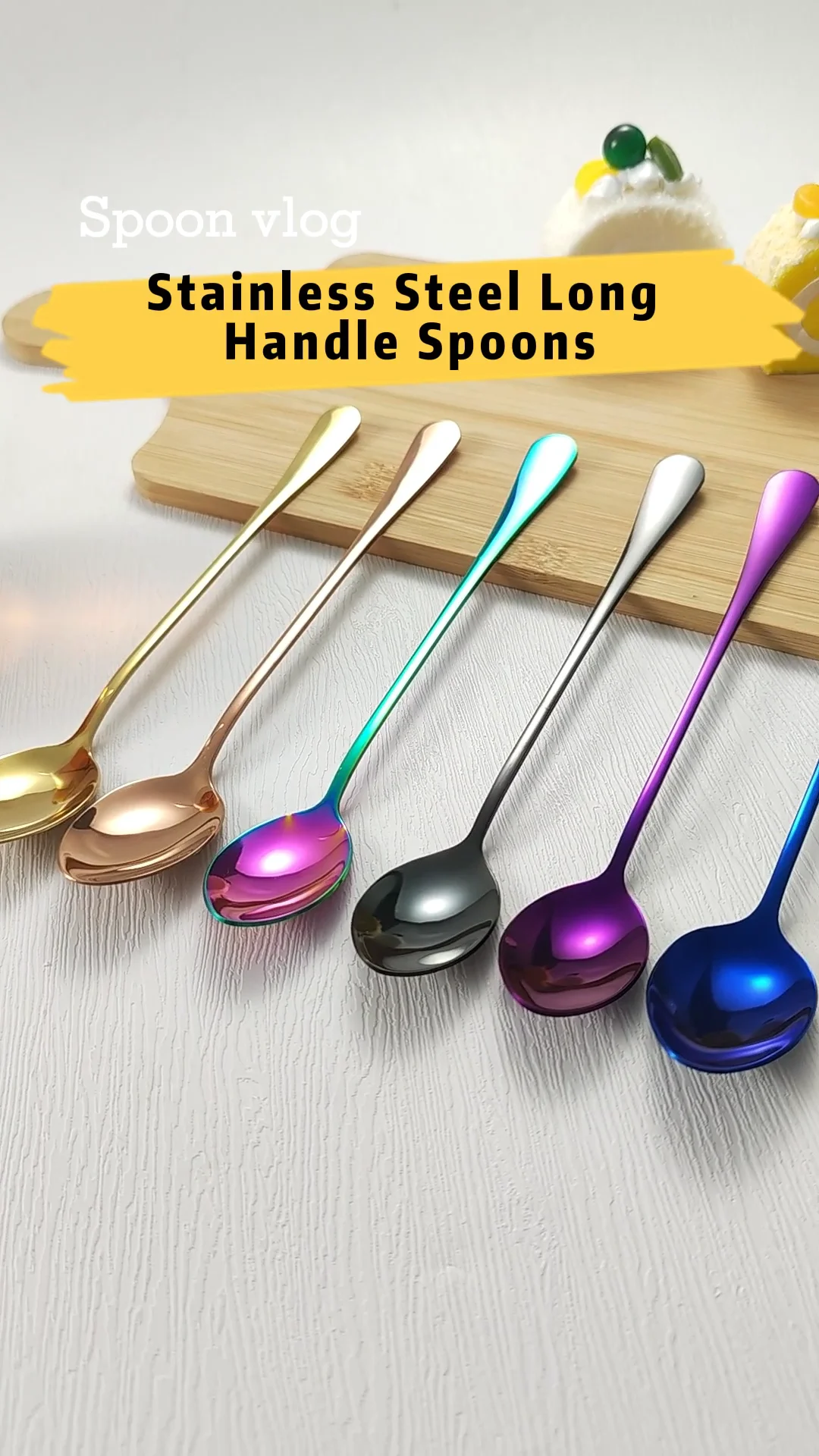 Stainless Steel Long Handle Dessert Spoons Changing Color Ice Cream For ...