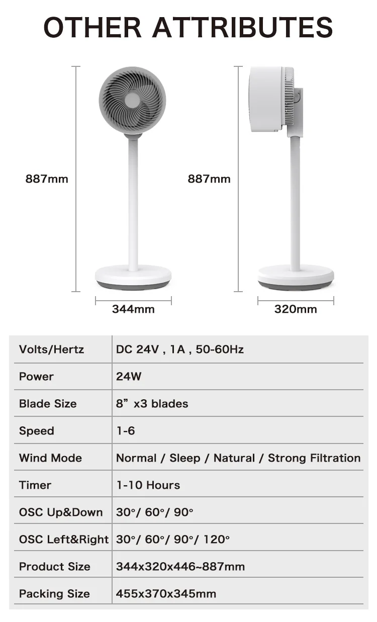 8 Inch 6 Speeds 3D Oscillation 10H Timer 4 Modes Versatile Quiet ...