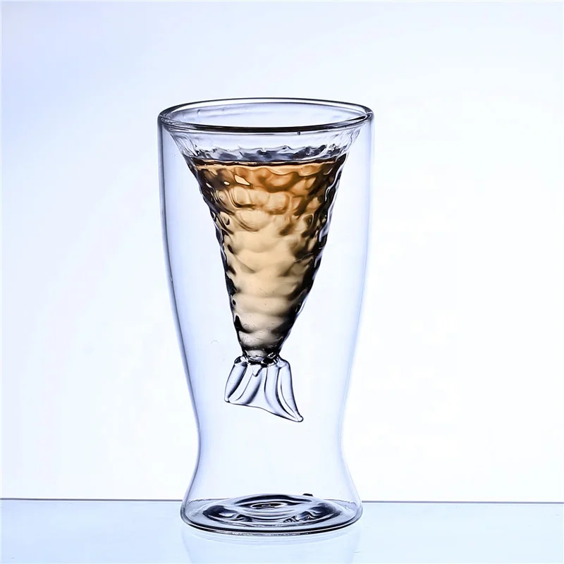 Sample Free New Design Double-layer Mermaid Shape Glass Cup Red Wine ...