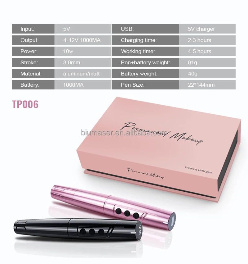 New Biomaser Battery Rechargeable Tato Machine Wireless Microblading Eyebrows Pen Permanent ...