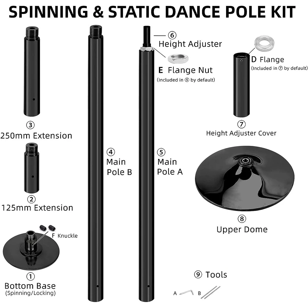 Portable Adjustable Black Dancing Pole Kit Extension