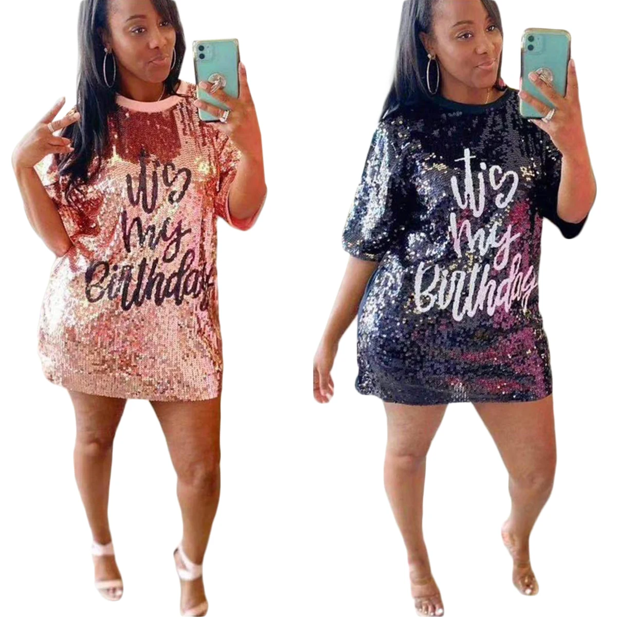 Women's Eco-Friendly Sequin Dress with Digital Printing Natural ...