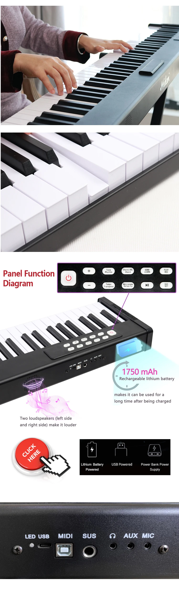 Professional Digital Electronic Piano 61 Key China Teclado De Piano ...