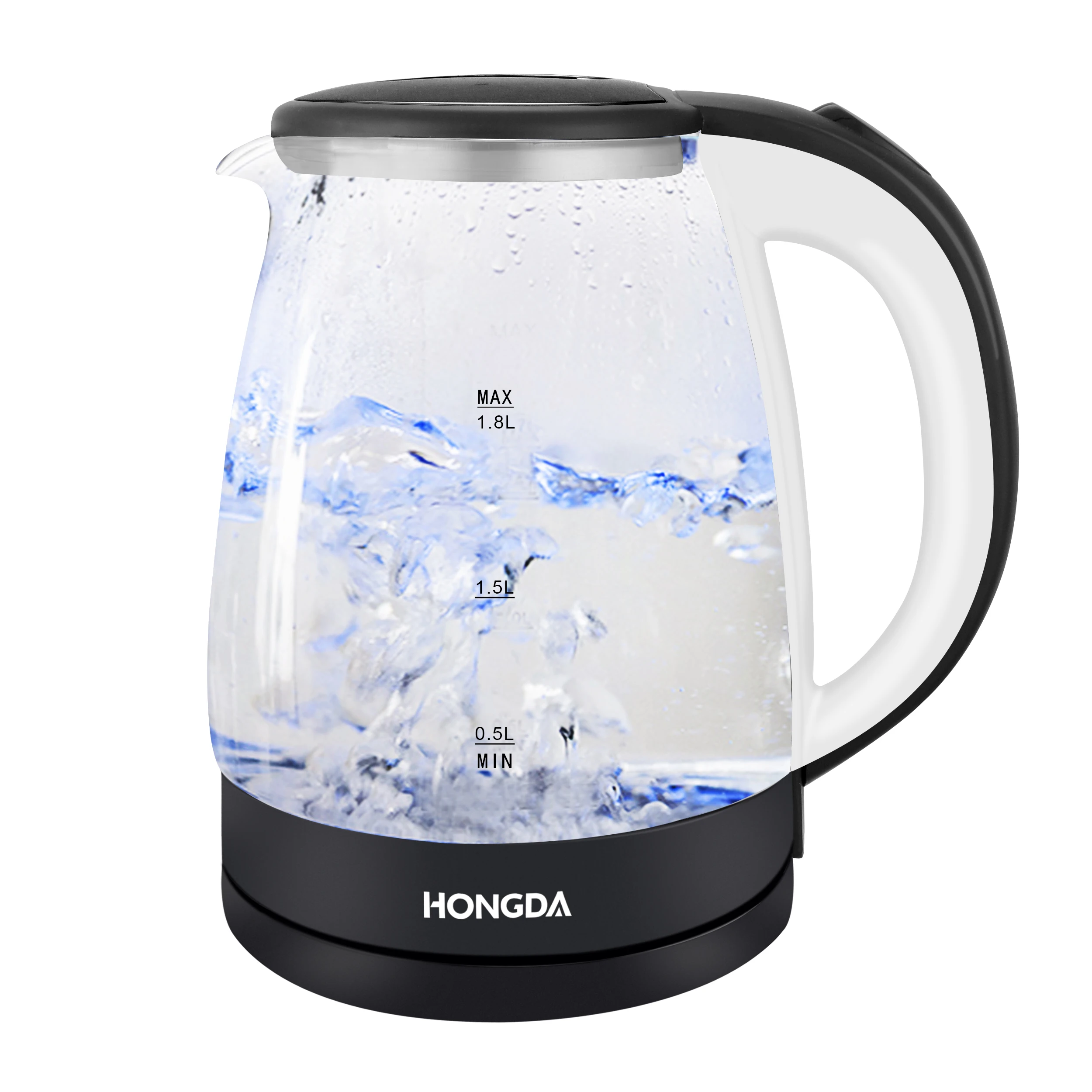 2.0L glass electric water kettle with black-white plastic parts ...
