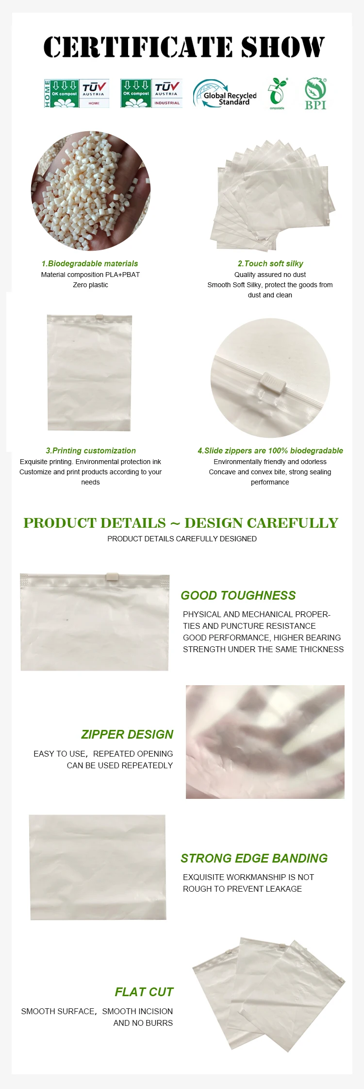 Compostable Cpe PLA Frosted Slide Zip Lock Apparel Packaging Plastic ...