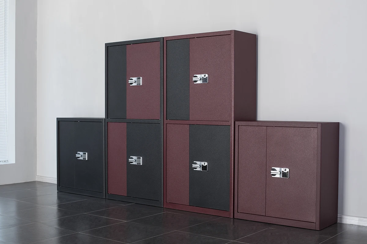 Modern steel filing cabinet with digital lock for storing confidential ...