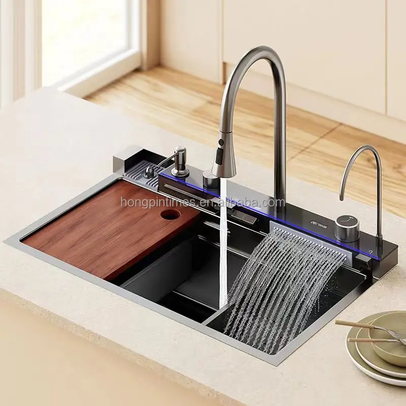 Complete Whole Set Waterfall Kitchen Sink Big Single Bowl With Dish ...