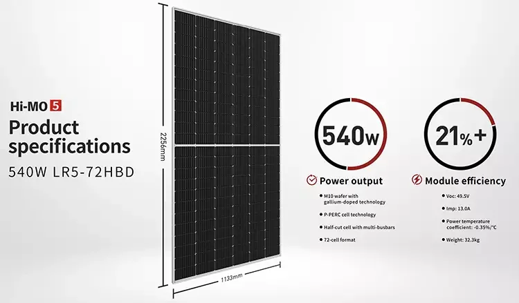 LR5-72HBD 530w 540w 550w Longi solar panel bifacial dual glass perc mono solar cell panel solar ...