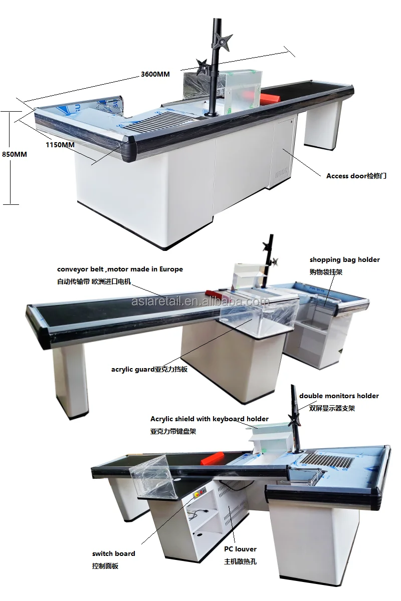 Supermarket Cash Register Stand with Conveyor Belt