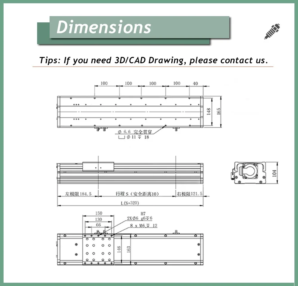 CNC Linear Sliding Table Heavy Duty 165mm Width Ballscrew