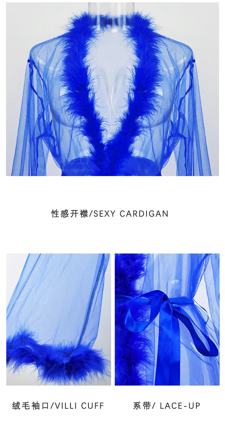 Mesh Long Sleeve Sexy Transparent Fur Robe For Women - Buy Fur Robes ...