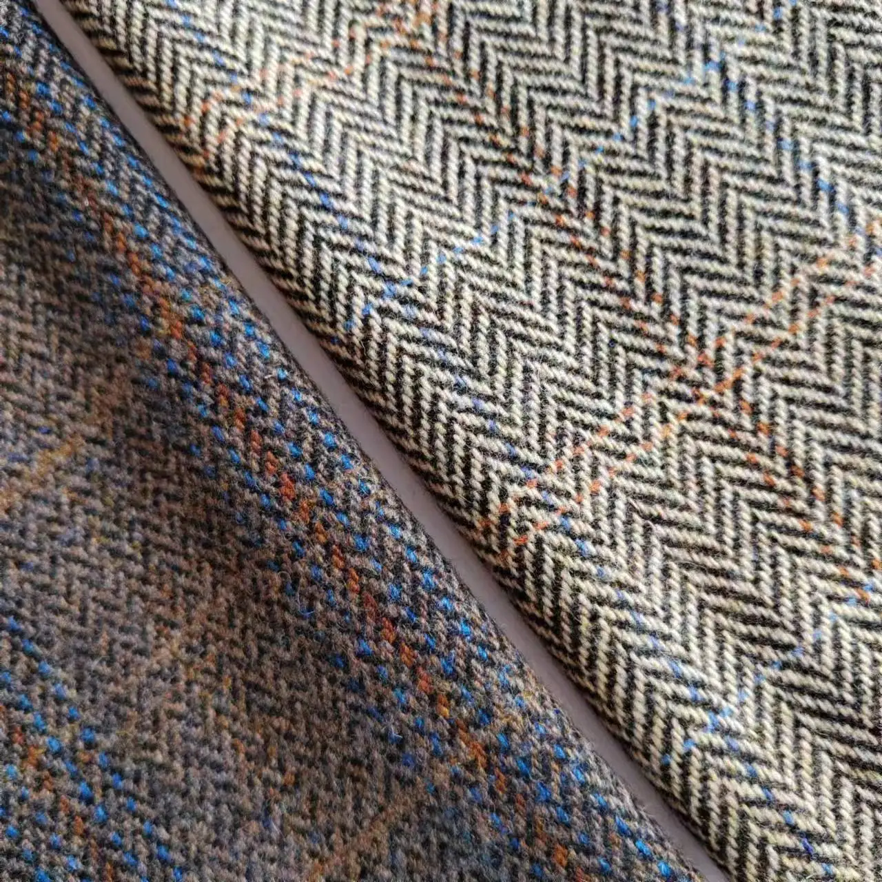 Shop Our Mixed Color Herringbone Check Vintage Wool Fabric