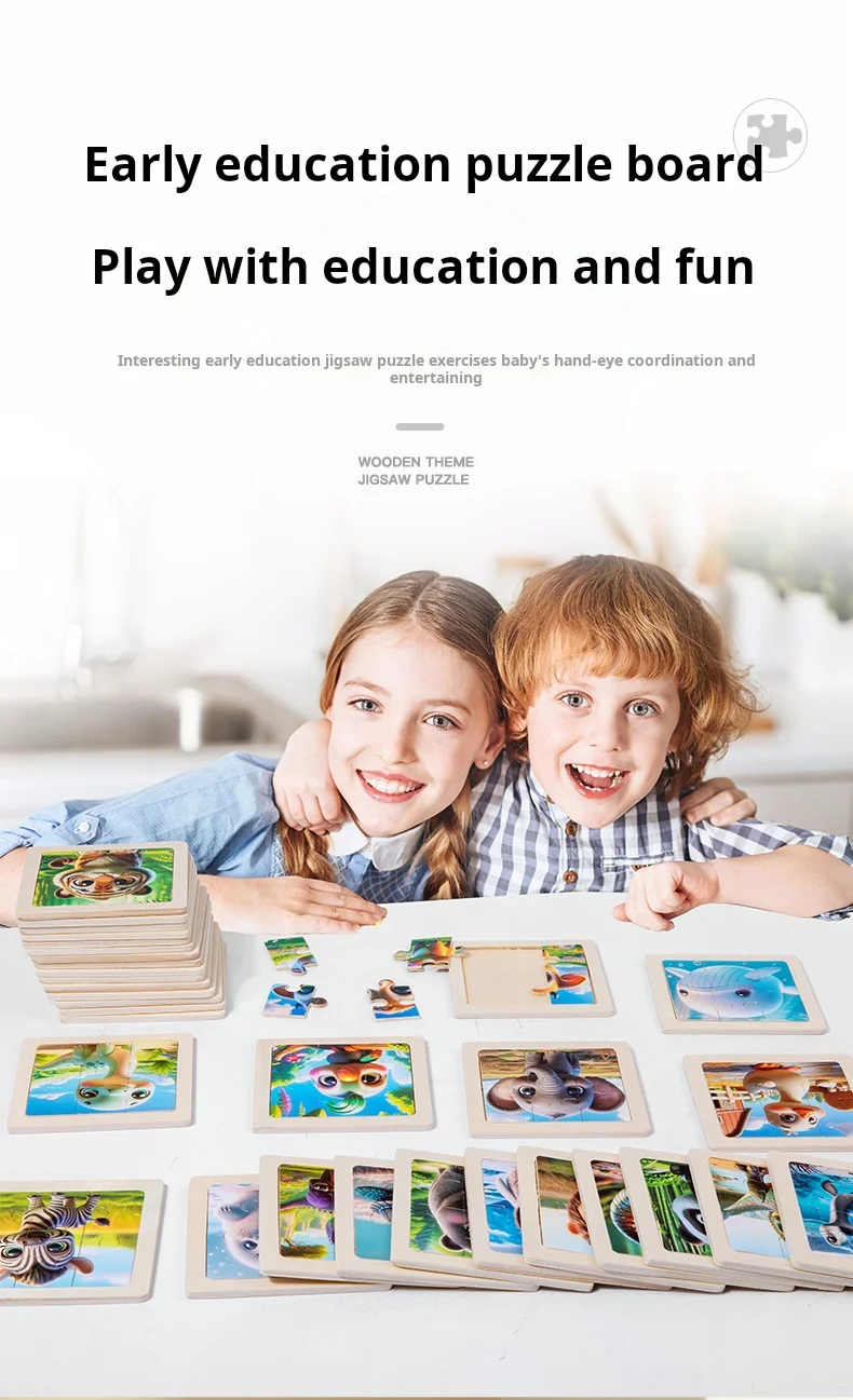 Children's Wooden Puzzle - 6 Pieces Cartoon Animal Kids Toy